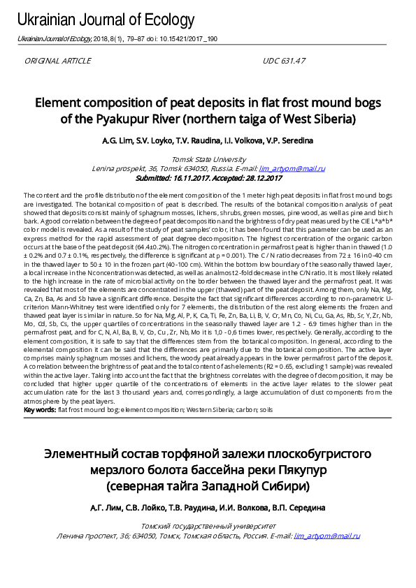 (PDF) Element composition of peat deposits in flat frost mound bogs of ...