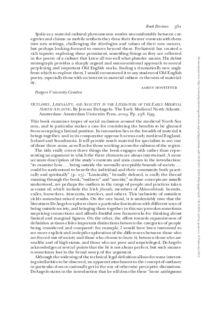(PDF) Outlawry, Liminality, and Sanctity in the Literature of the Early ...