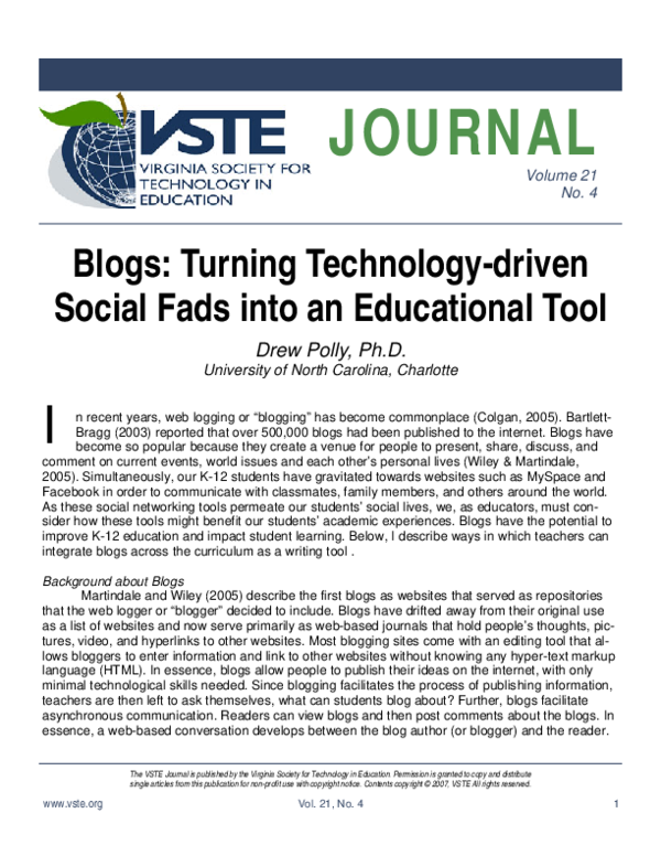 (PDF) Blogs: Turning technology-driven social fads into an educational tool