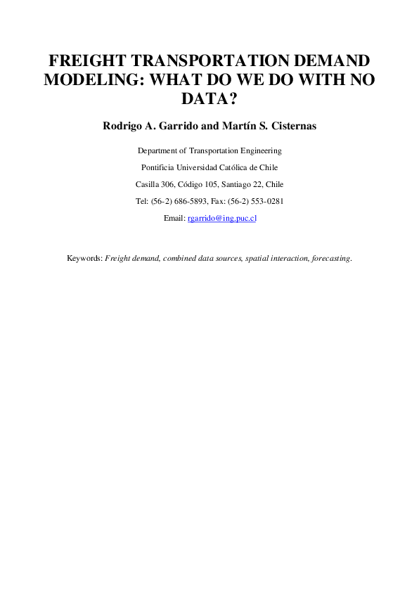 (PDF) Freight Transportation Demand Modeling: What Do We Do with No Data?