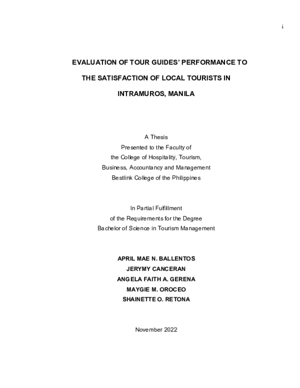 (PDF) EVALUATION OF TOUR GUIDES' PERFORMANCE TO THE SATISFACTION OF ...