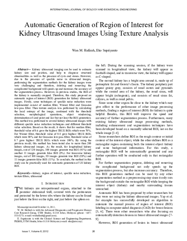 (PDF) Automatic generation of region of interest for kidney ultrasound ...