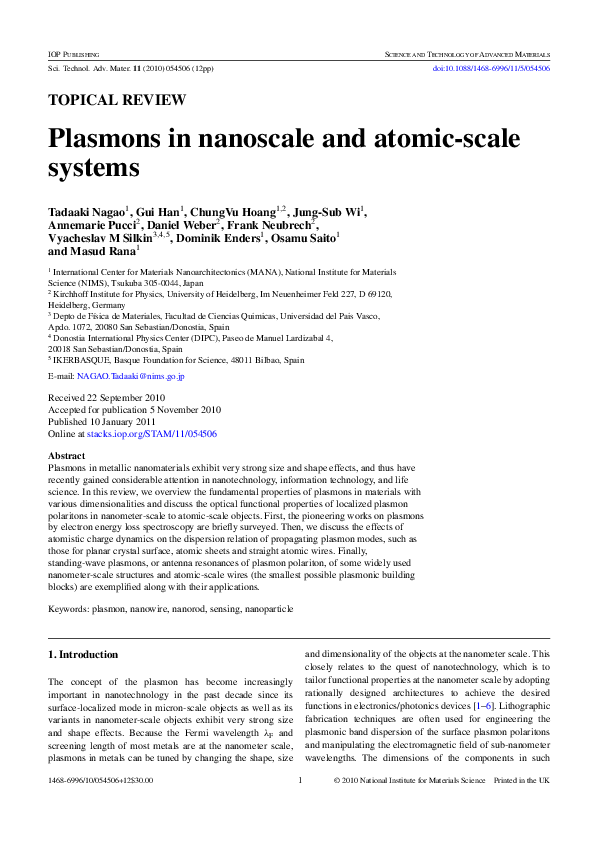 (PDF) Plasmons in nanoscale and atomic-scale systems | Masud Rana - Academia.edu