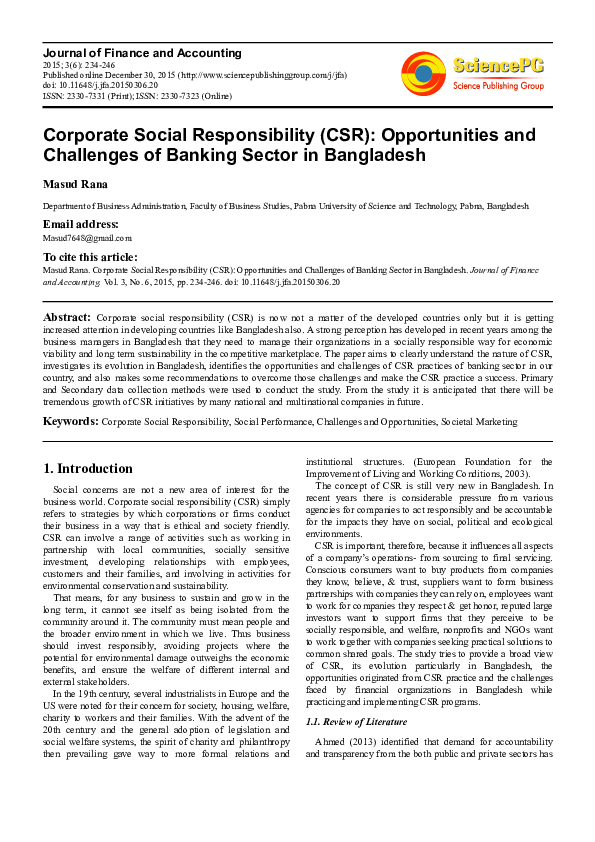 (PDF) Corporate Social Responsibility (CSR): Opportunities and ...