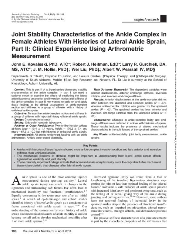 (PDF) Joint Stability Characteristics of the Ankle Complex in Female ...