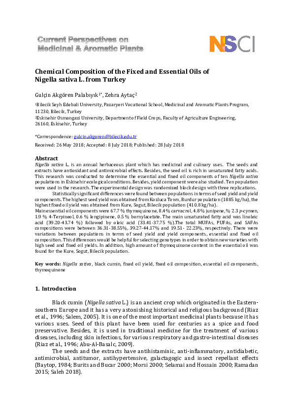 (PDF) Chemical Composition of the Fixed and Essential Oils of Nigella ...