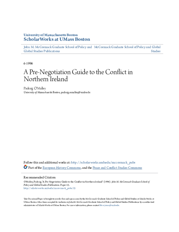 (PDF) A Pre-Negotiation Guide to the Conflict in Northern Ireland