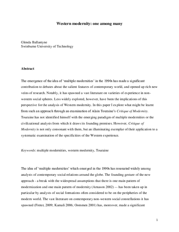 (PDF) Western modernity: one among many