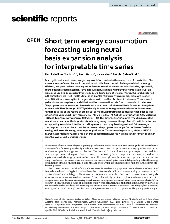 Pdf Short Term Energy Consumption Forecasting Using Neural Basis Expansion Analysis For
