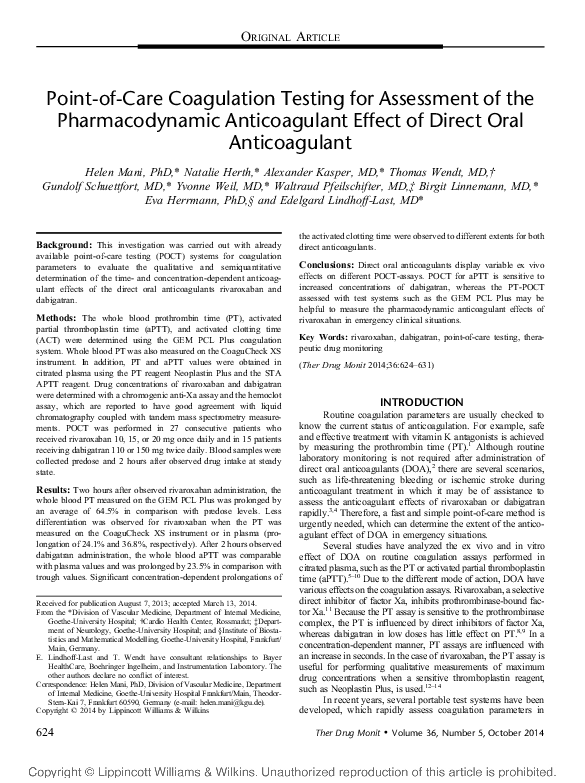 (PDF) Point-of-Care Coagulation Testing for Assessment of the ...