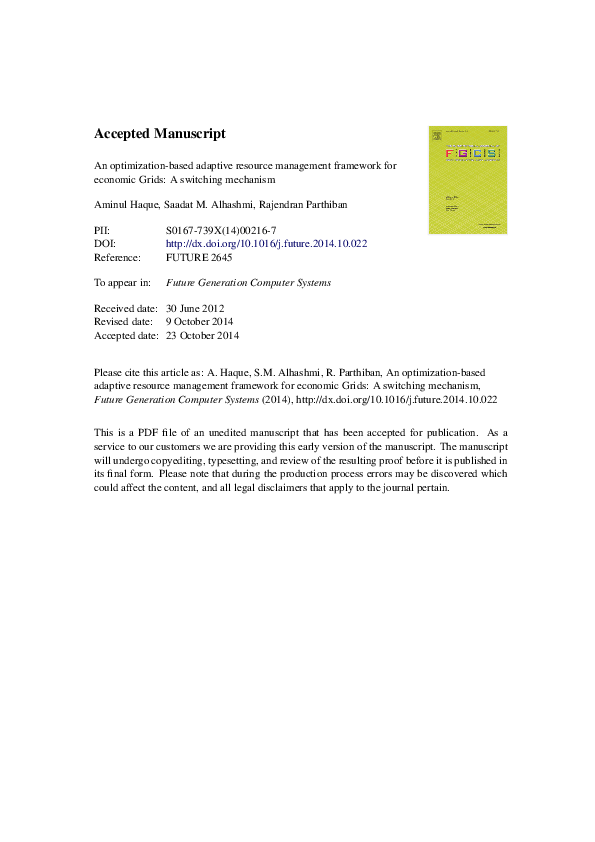 (PDF) An optimization-based adaptive resource management framework for economic Grids: A ...