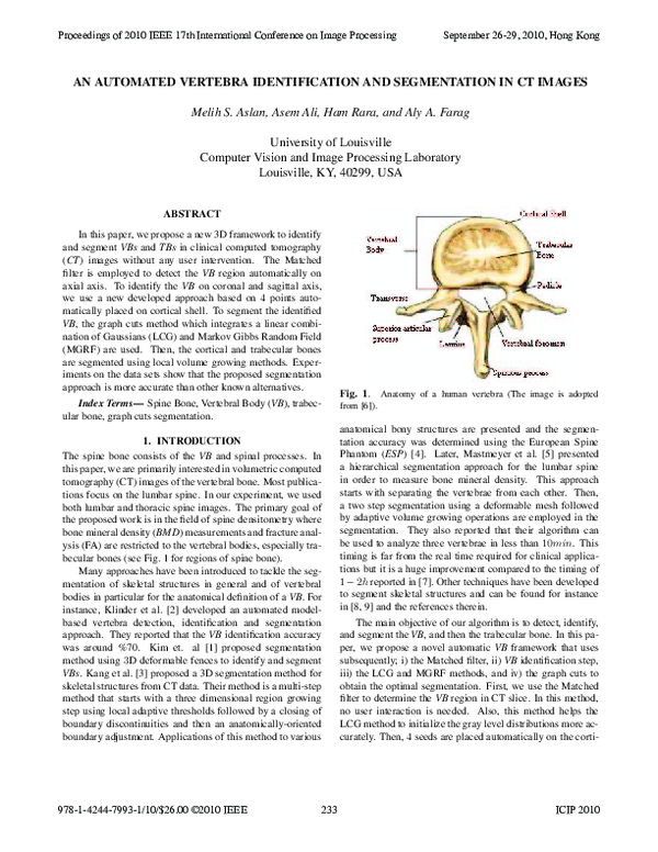 Pdf An Automated Vertebra Identification And Segmentation In Ct Images