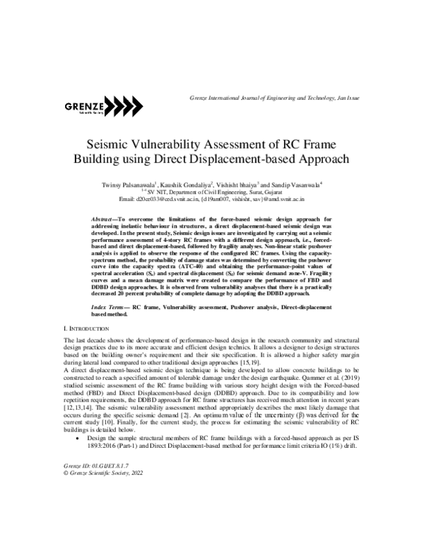 (PDF) Seismic Vulnerability Assessment of RC Frame Building using Direct Displacement-based Approach
