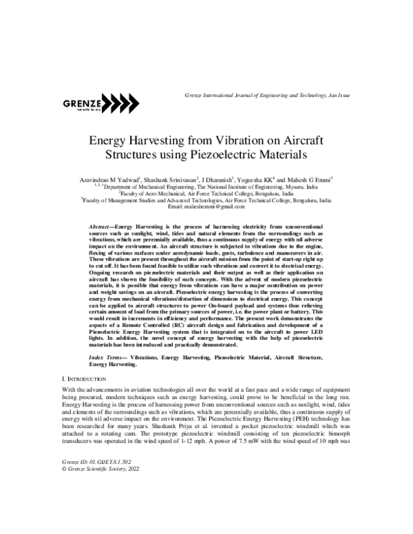 (PDF) Energy Harvesting from Vibration on Aircraft Structures using ...