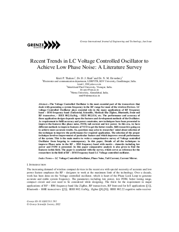 (PDF) Recent Trends in LC Voltage Controlled Oscillator to Achieve Low Phase Noise: A Literature ...