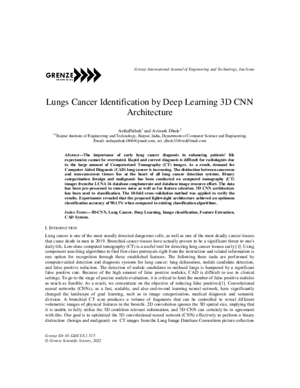 (PDF) Lungs Cancer Identification by Deep Learning 3D CNN Architecture