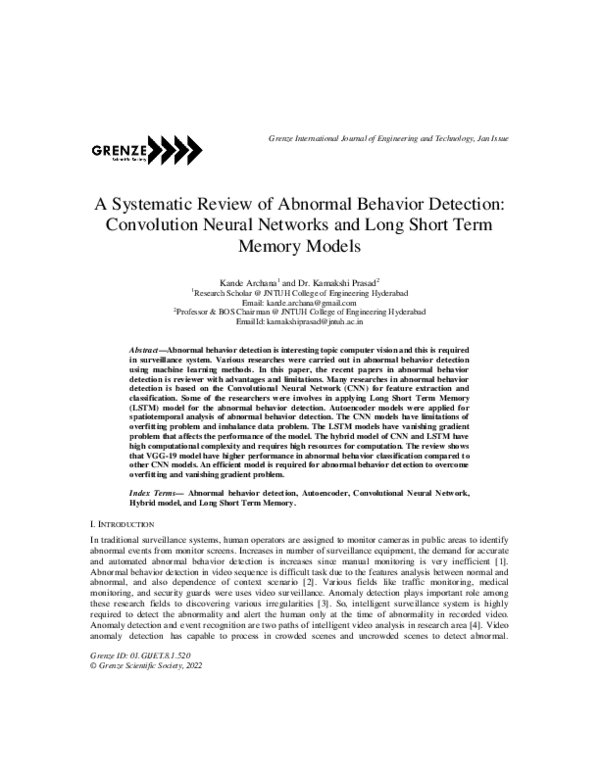 Pdf A Systematic Review Of Abnormal Behavior Detection Convolution Neural Networks And Long