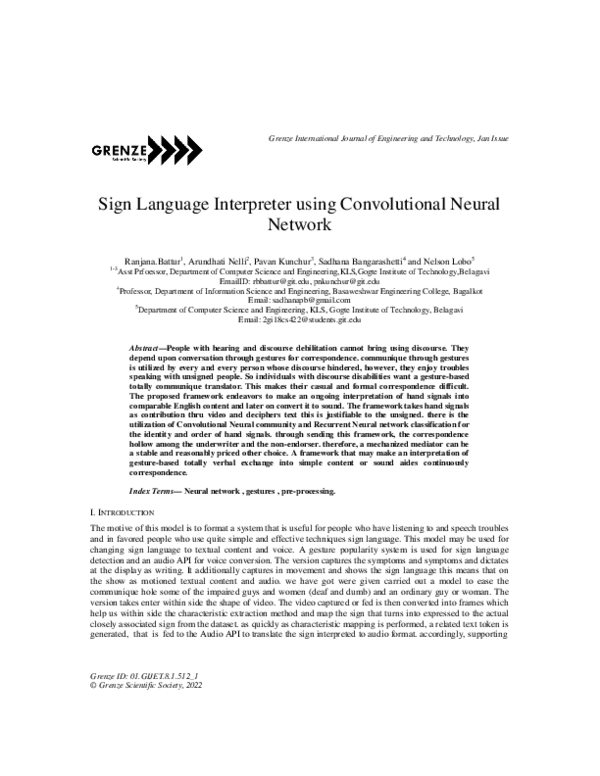 Pdf Sign Language Interpreter Using Convolutional Neural Network