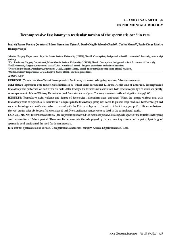 (PDF) Decompressive fasciotomy in testicular torsion of the spermatic ...