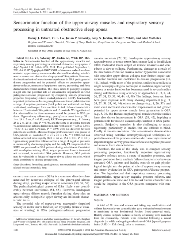(PDF) Sensorimotor function of the upper-airway muscles and respiratory sensory processing in ...