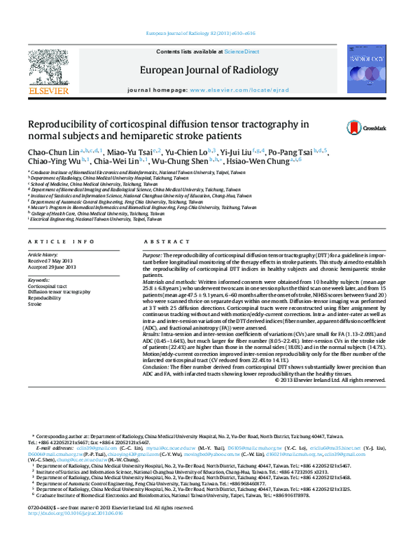 (PDF) Reproducibility of corticospinal diffusion tensor tractography in normal subjects and ...