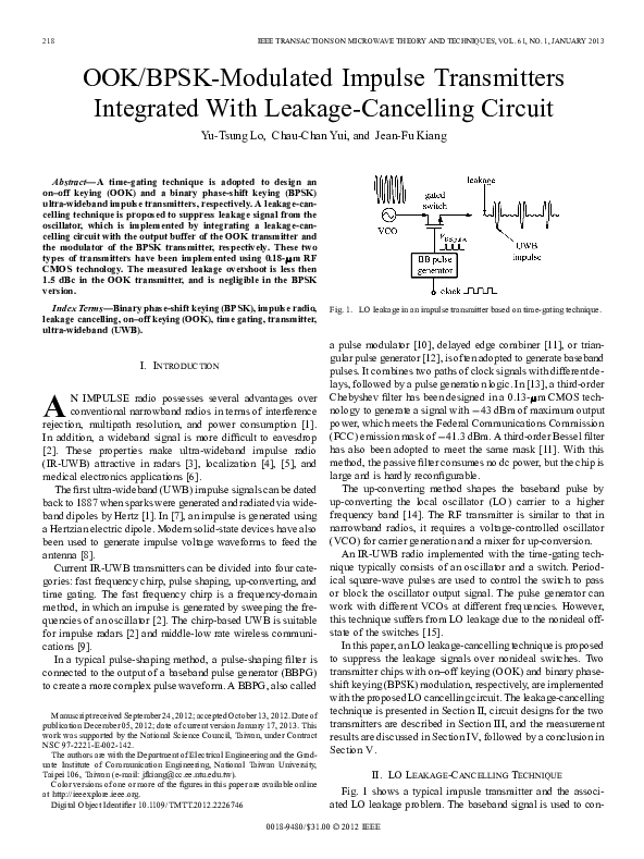 (PDF) OOK/BPSK-Modulated Impulse Transmitters Integrated With Leakage-Cancelling Circuit