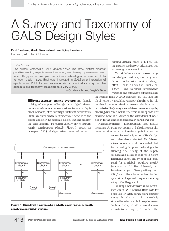 (PDF) A Survey and Taxonomy of GALS Design Styles