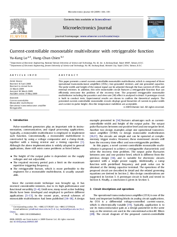 (PDF) Current-controllable monostable multivibrator with retriggerable ...