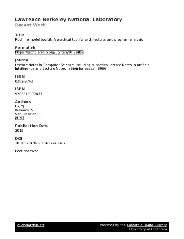 (PDF) Roofline Model Toolkit: A Practical Tool for Architectural and Program Analysis