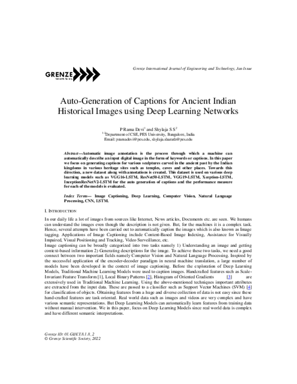(PDF) Auto-Generation of Captions for Ancient Indian Historical Images using Deep Learning Networks
