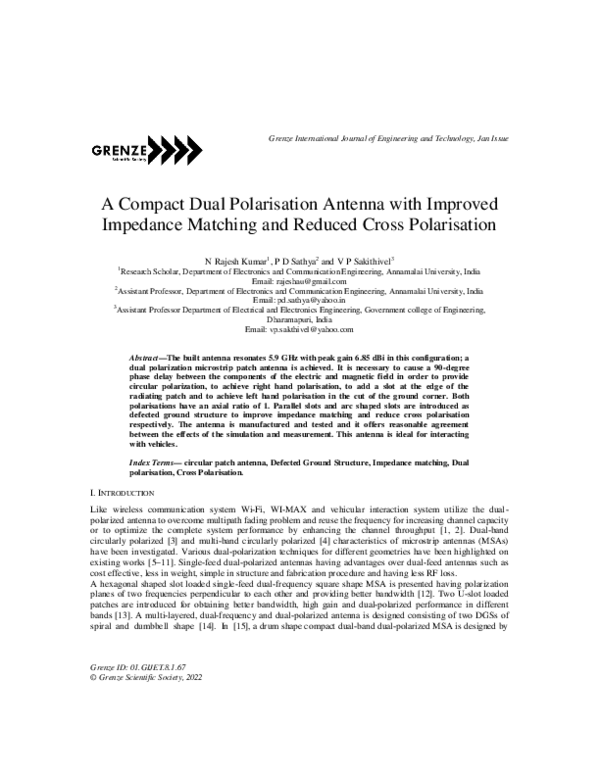 (PDF) A Compact Dual Polarisation Antenna with Improved Impedance ...