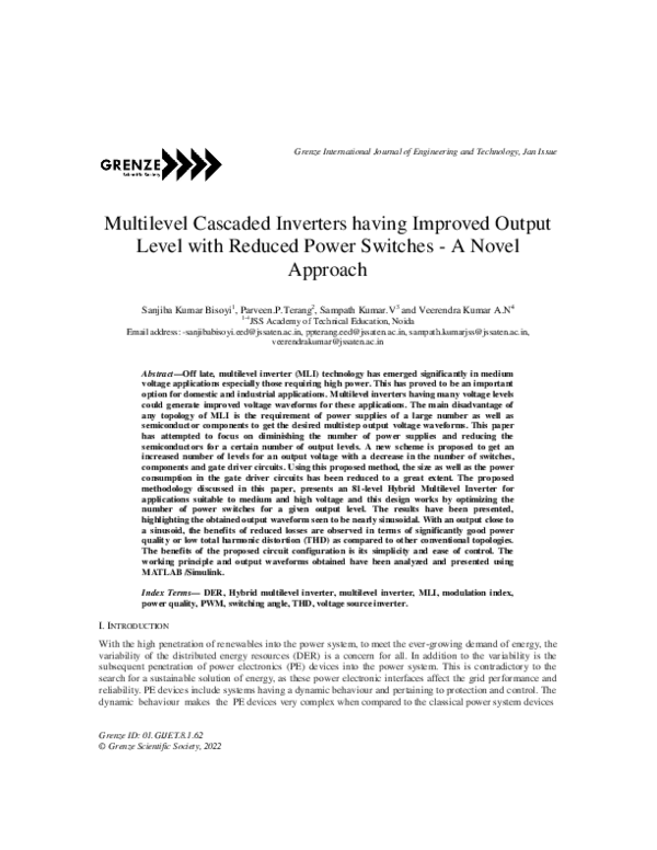 (PDF) Multilevel Cascaded Inverters having Improved Output Level with Reduced Power Switches -A ...