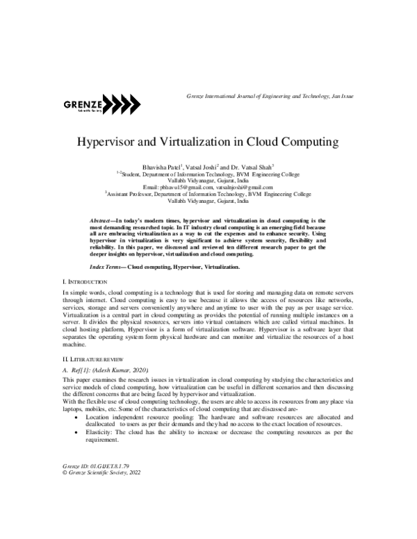 (PDF) Hypervisor and Virtualization in Cloud Computing