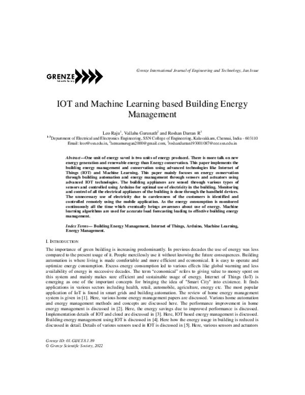 (PDF) IOT and Machine Learning based Building Energy Management