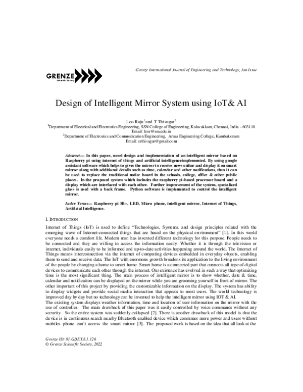 (PDF) Design of Intelligent Mirror System using IoT& AI