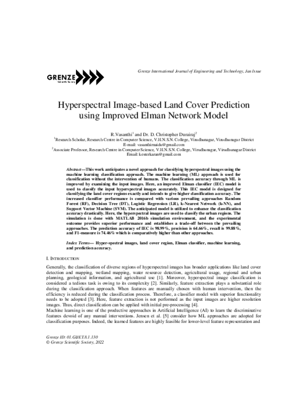 (PDF) Hyperspectral Image-based Land Cover Prediction using Improved Elman Network Model ...