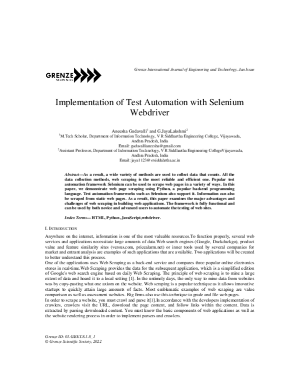 Pdf Implementation Of Test Automation With Selenium Webdriver