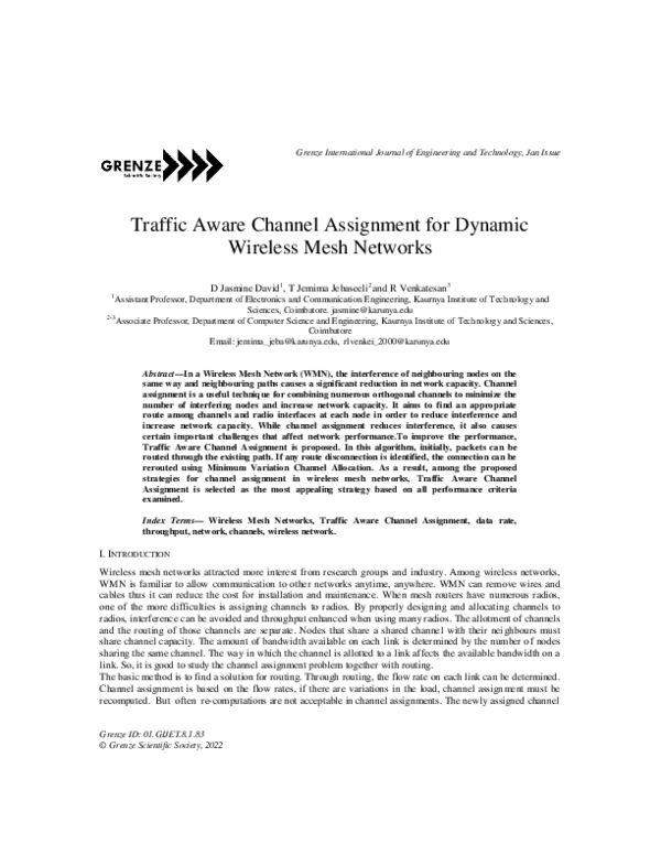 (PDF) Traffic Aware Channel Assignment for Dynamic Wireless Mesh Networks