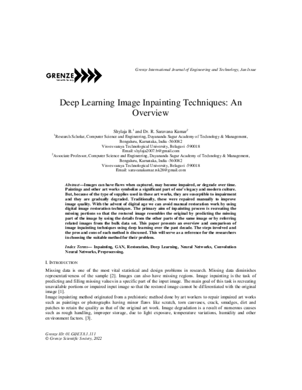(PDF) Deep Learning Image Inpainting Techniques: An Overview