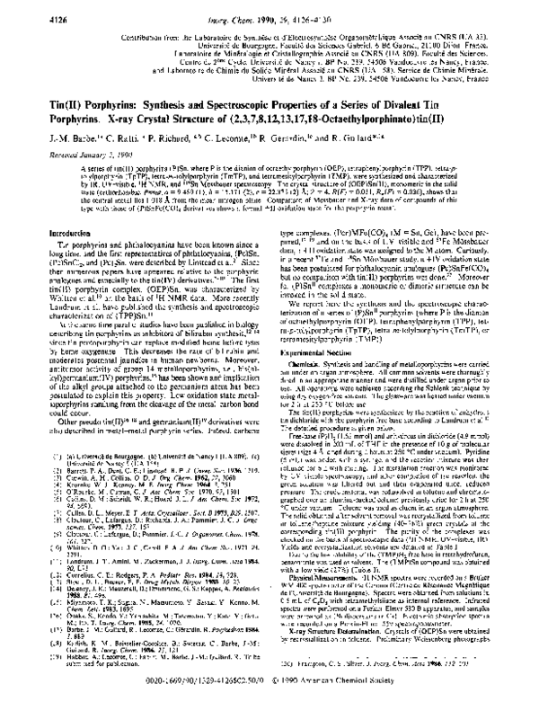 (PDF) Tin(II) porphyrins: synthesis and spectroscopic properties of a ...