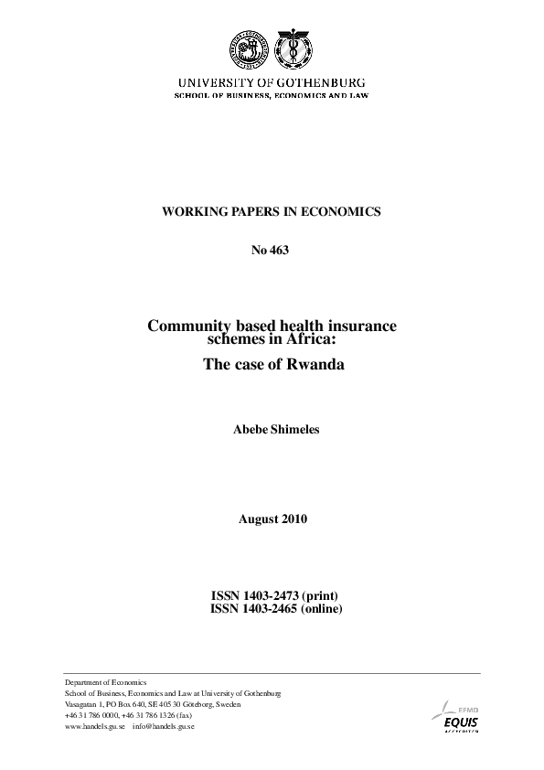 (PDF) Community based health insurance schemes in Africa: The case of Rwanda