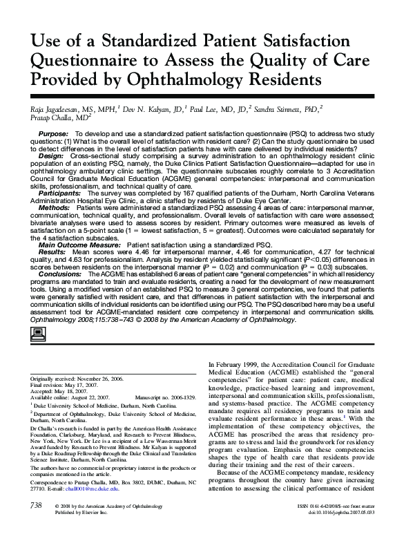 (PDF) Use of a standardized patient satisfaction questionnaire to ...