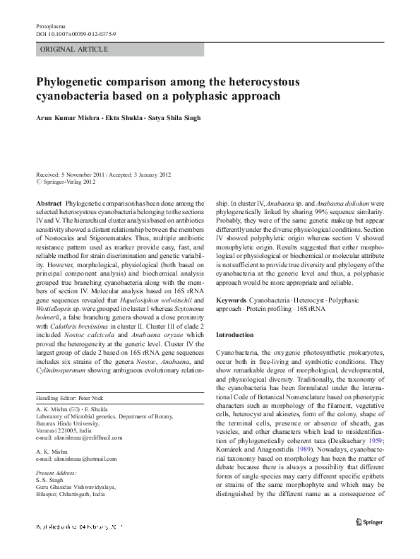(PDF) Phylogenetic comparison among the heterocystous cyanobacteria ...