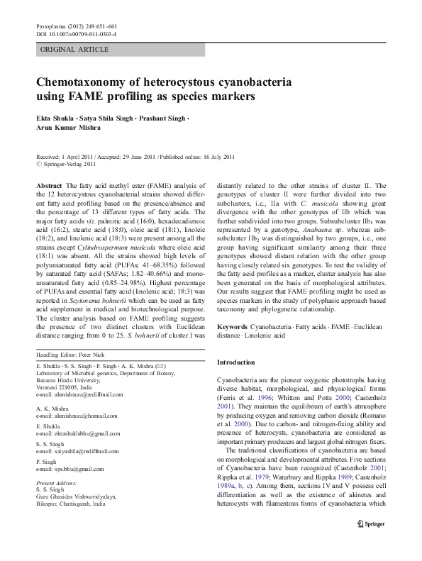 (PDF) Chemotaxonomy of heterocystous cyanobacteria using FAME profiling ...