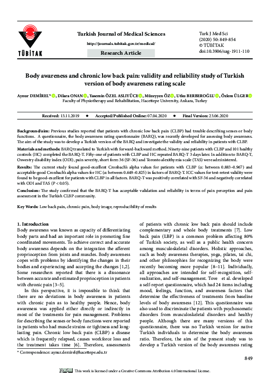 (PDF) Body awareness and chronic low back pain: validity and ...