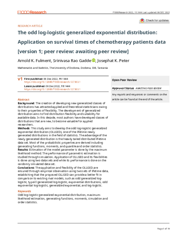 (PDF) The odd log-logistic generalized exponential distribution: Application on survival times ...