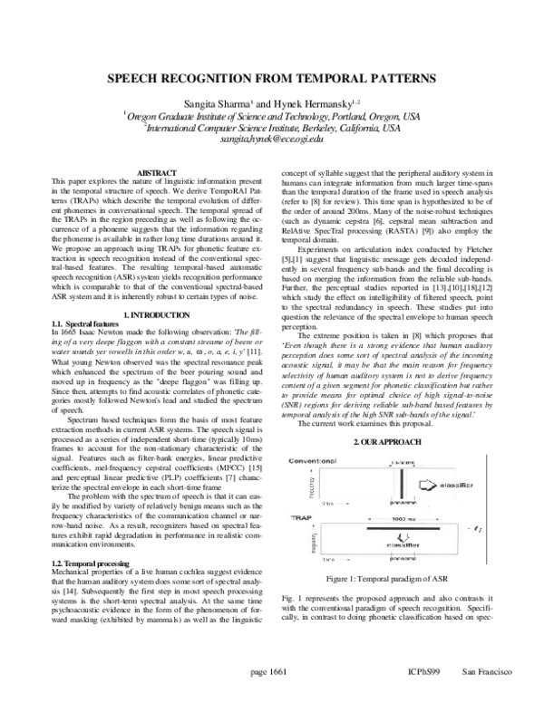(PDF) Speech recognition from temporal patterns