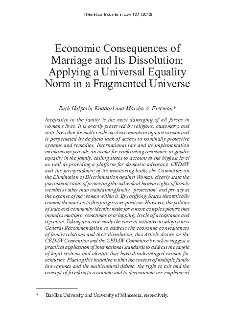 (PDF) Economic Consequences of Marriage and Its Dissolution: Applying a ...