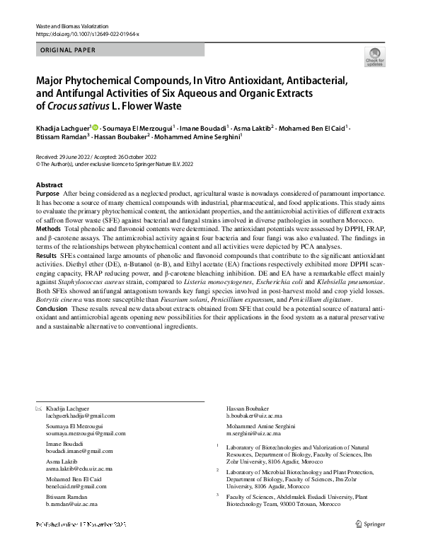 (PDF) Major Phytochemical Compounds, In Vitro Antioxidant, Antibacterial, and Antifungal ...