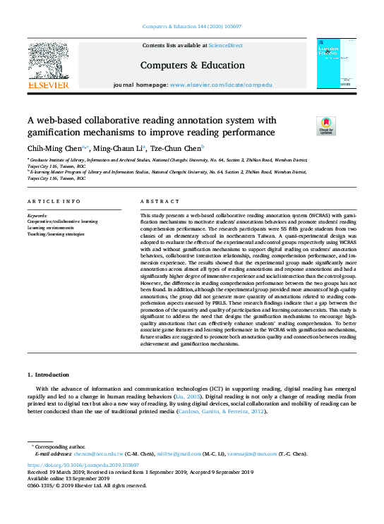 (PDF) A web-based collaborative reading annotation system with gamification mechanisms to ...